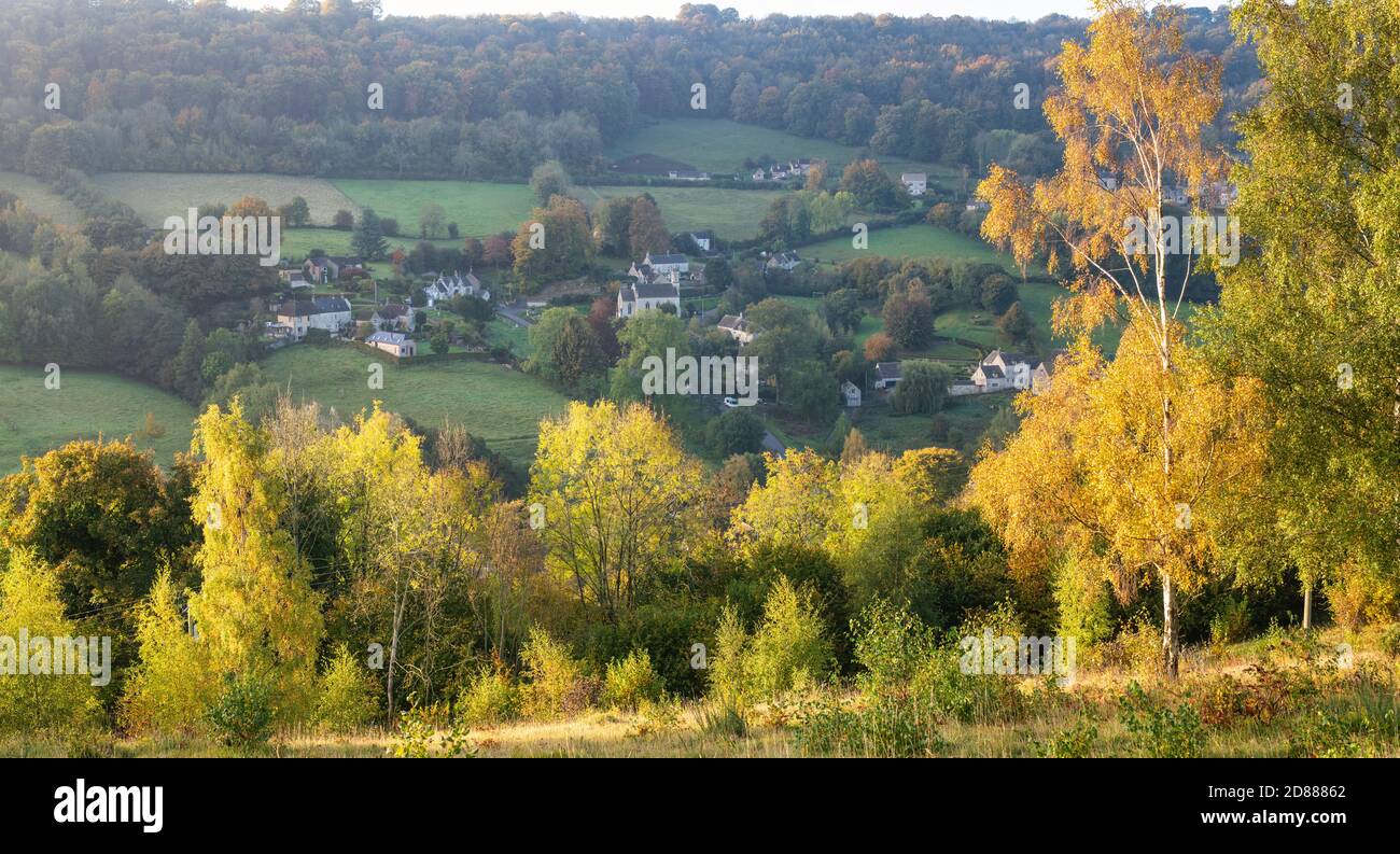 Sheepscombe village in the early morning autumn light. Sheepscombe ...