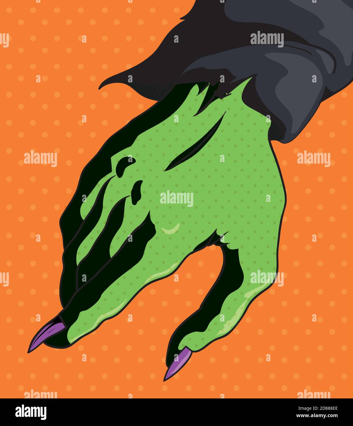 Green-skinned witch hand pointing with halftone effect like Pop Art ...
