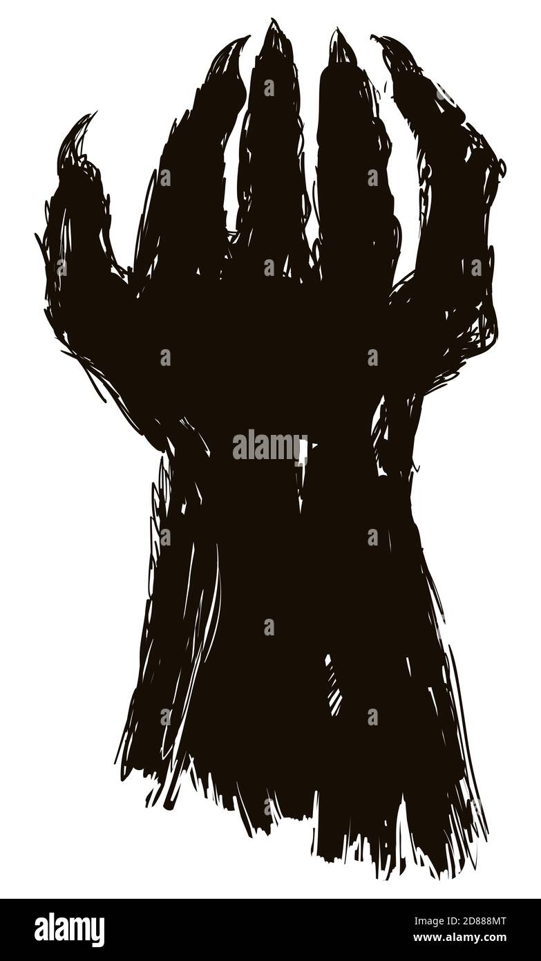 Strong werewolf dark silhouette hand in hand drawn style and brush ...