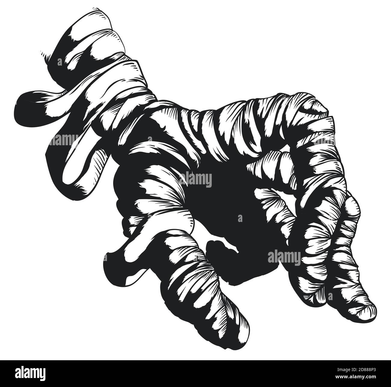 Isolated mummy hand covered with bandages in hand drawn style over ...