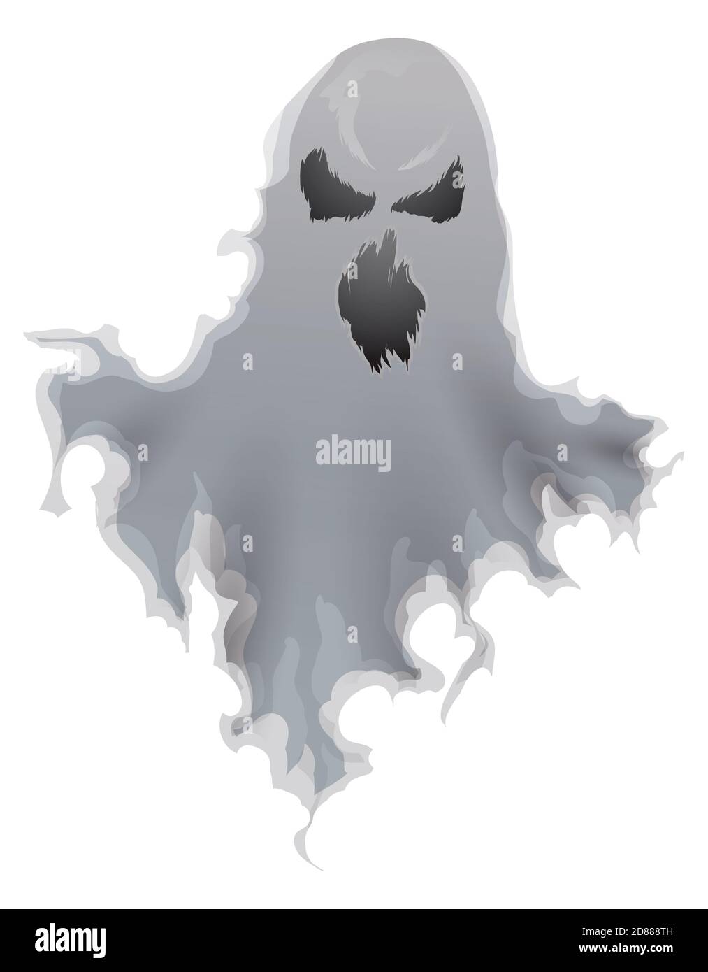 Ghost with spooky gesture, floating and wearing a ripped sheet ...