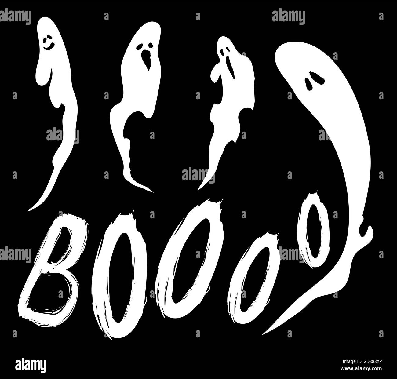 Set with stretched ghost silhouettes with funny gestures and hand drawn ...