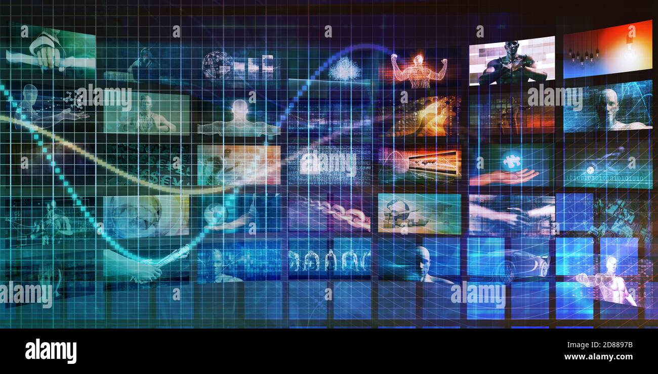 Multimedia Content Streaming and Digital Entertainment Video Concept ...