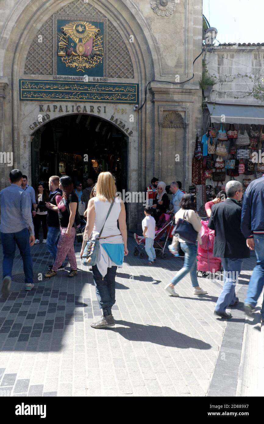 One of the 18 gates to enter the historic Istanbul Grand Bazaar with ...