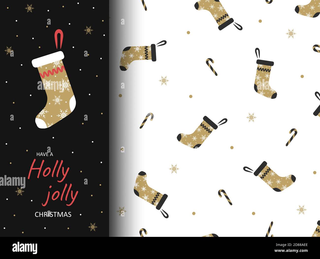 Winter seamless pattern with gold christmas sock Stock Vector Image ...