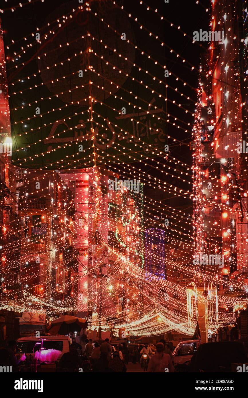 Christmas lights decoration at the city center by night Stock Photo - Alamy