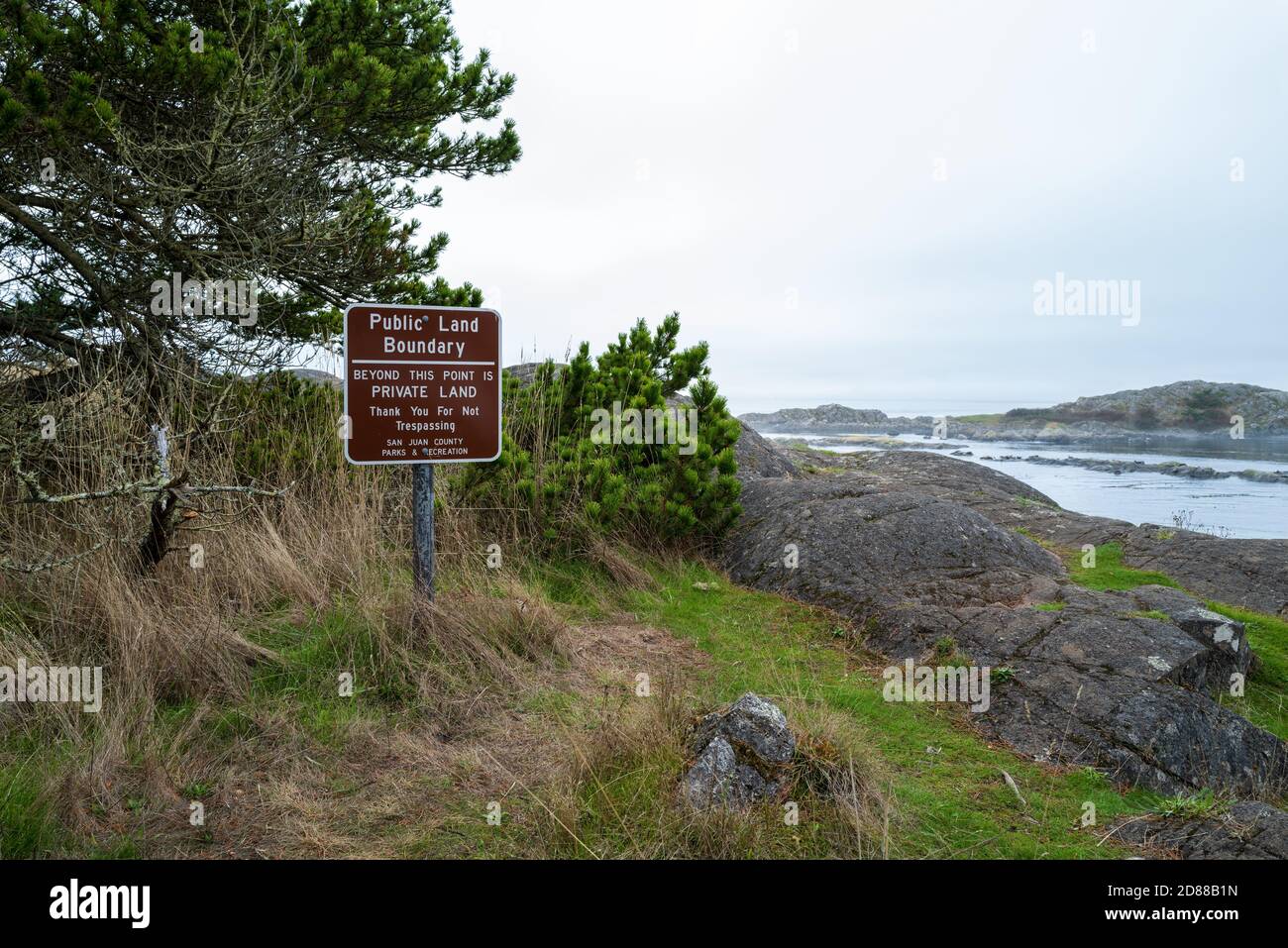 A sign marking the boundary of Shark Reef Sanctuary on Lopez Island ...