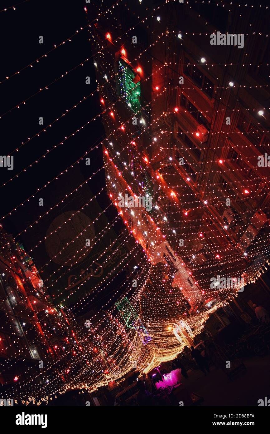 Christmas lights decoration at the city center by night Stock Photo - Alamy