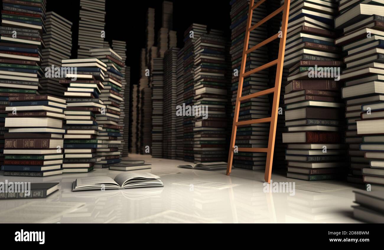 Book Chaos in the Archive - 3D Rendering Stock Photo - Alamy