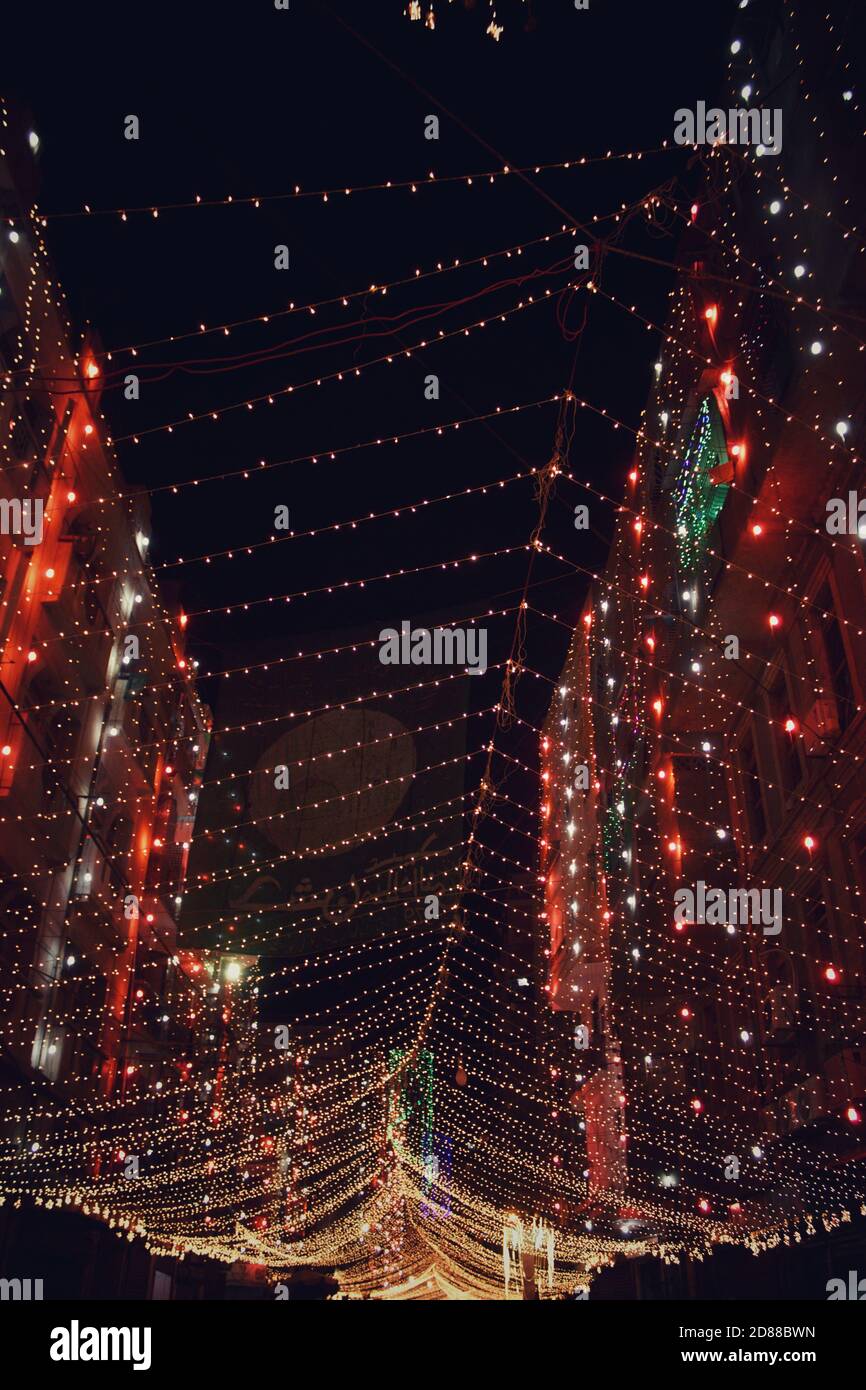 Christmas lights decoration at the city center by night Stock Photo - Alamy