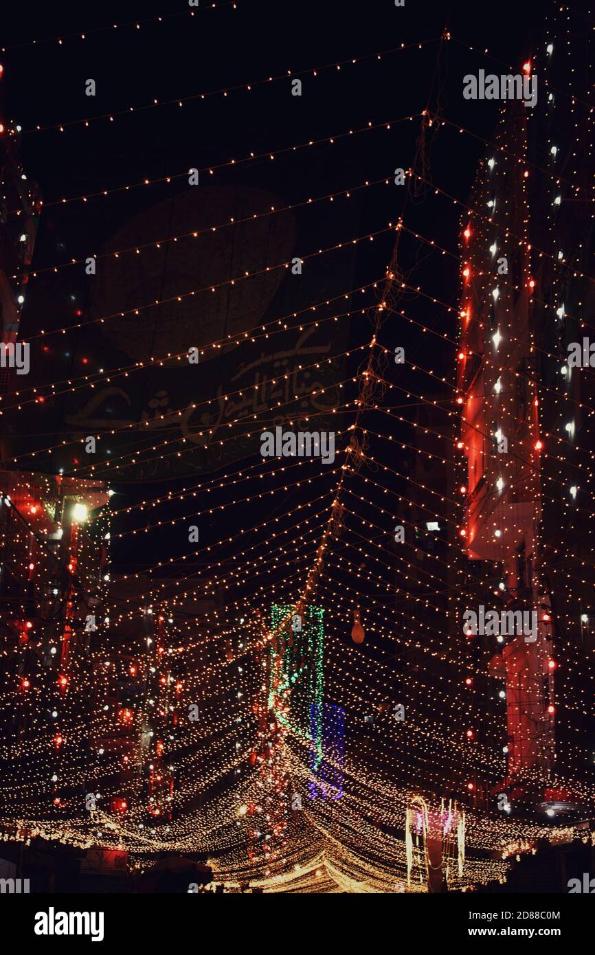 Christmas lights decoration at the city center by night Stock Photo - Alamy