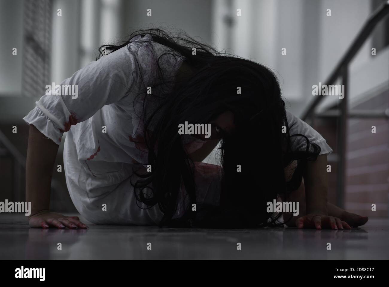 Female zombie in blood devil is scary she haunted at the abandoned ...