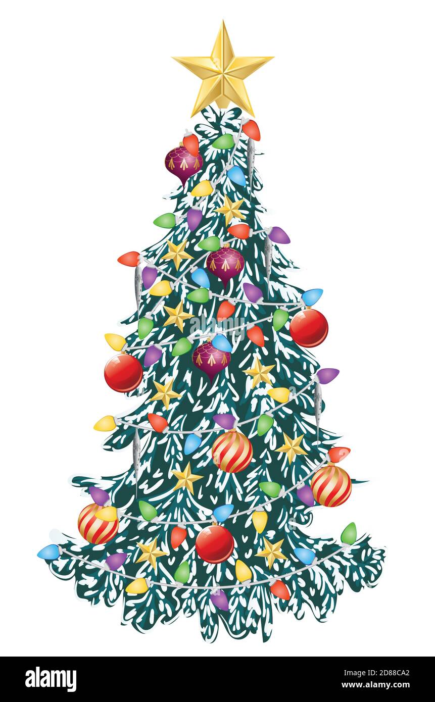 Cartoon evergreen tree with colorful decorations for Christmas day ...