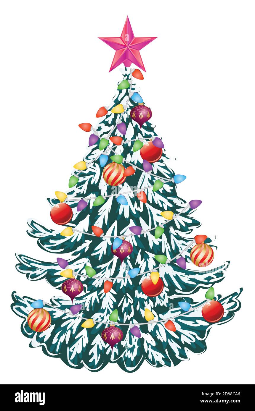 Cartoon evergreen tree with colorful decorations for Christmas day ...