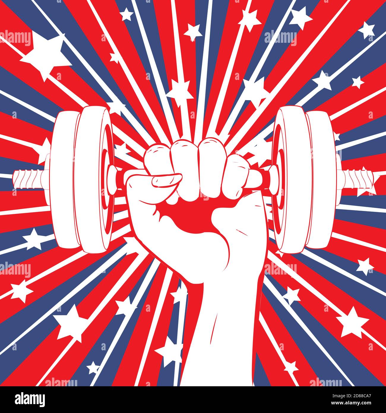 Human hand holding dumbbells, sports themed retro illustration Stock ...