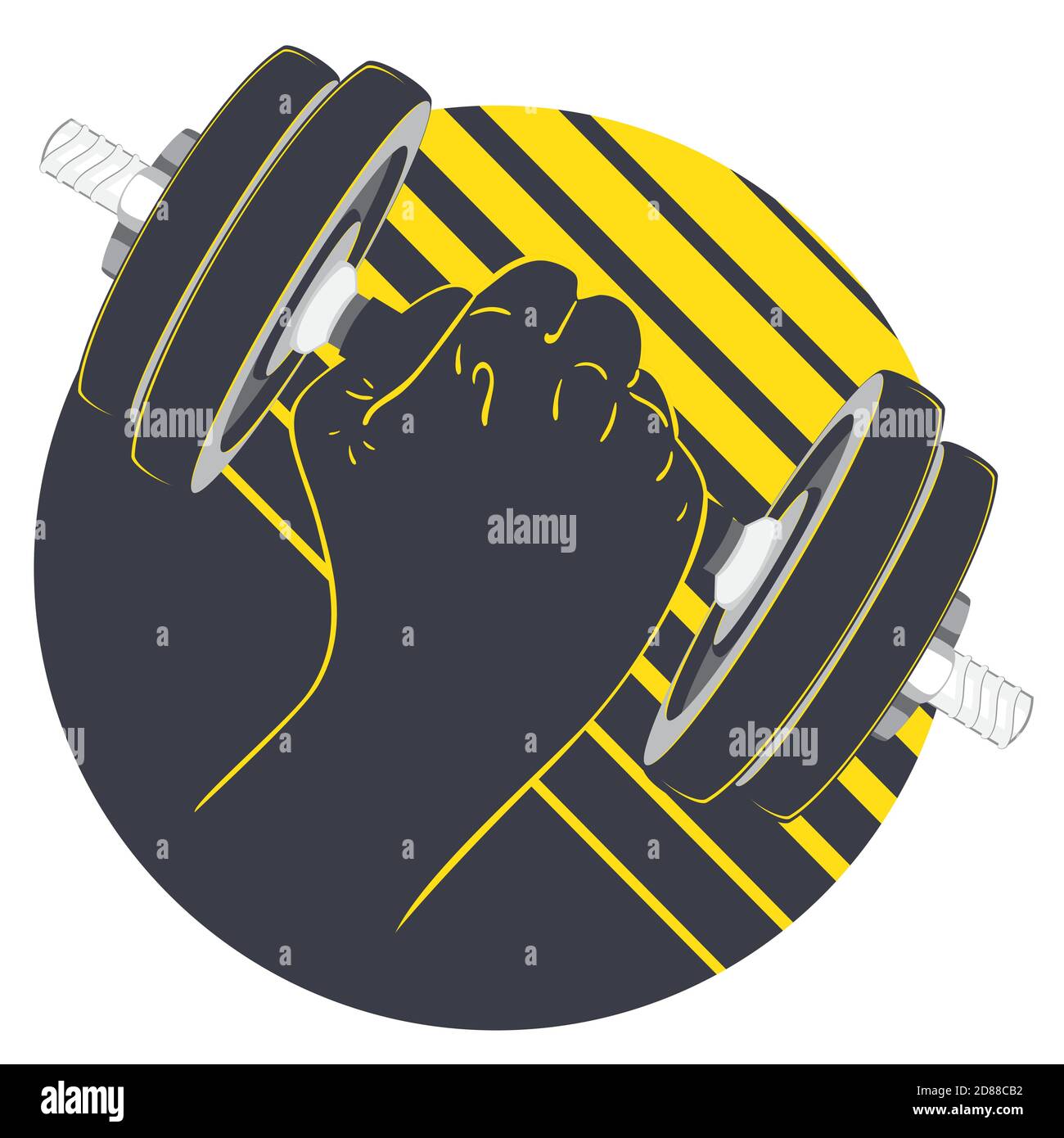 Human hand holding dumbbells, sports themed retro illustration Stock ...