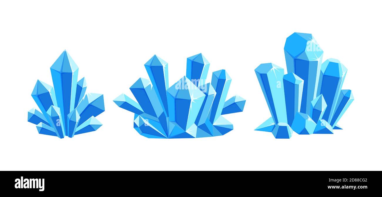 Ice crystals or gem stones. Set of crystal druses made of blue mineral ...
