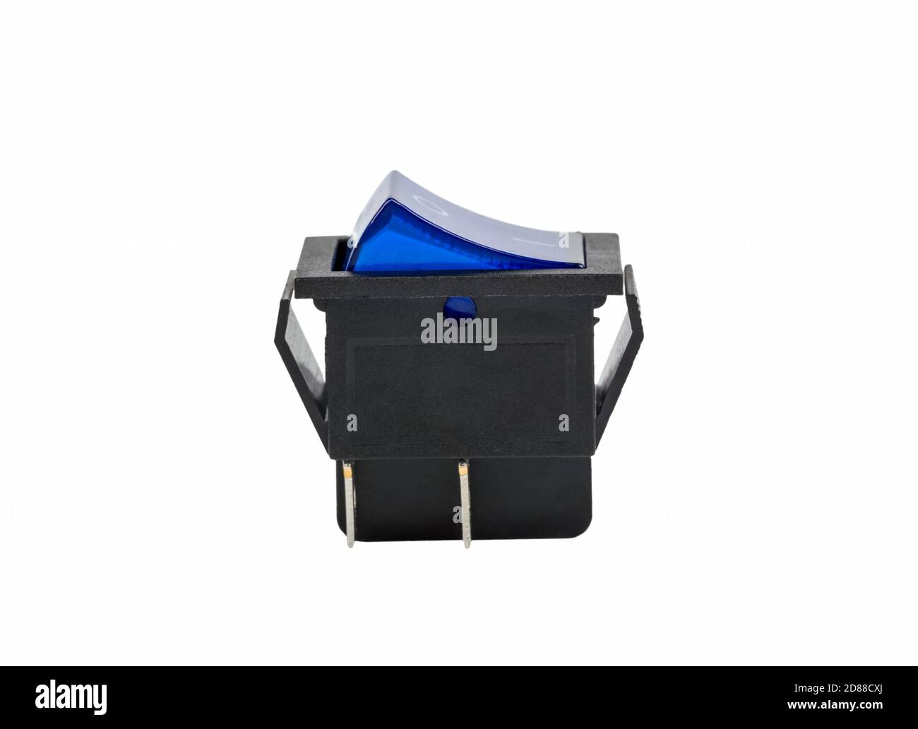 Blue electrical power switch, electronic component, isolated on white ...