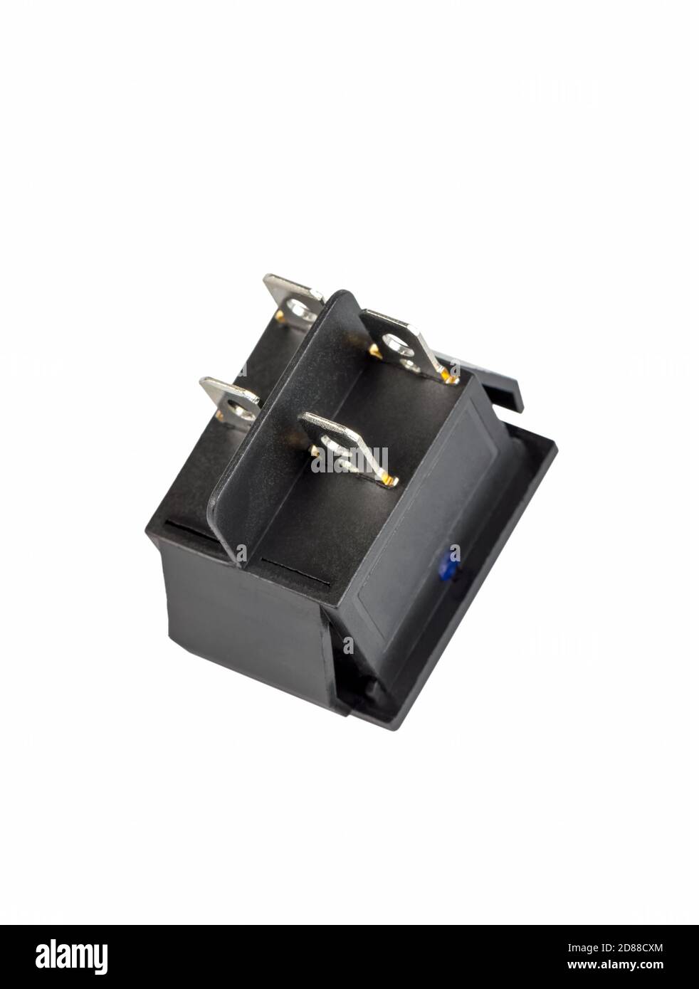 Blue electrical power switch, electronic component, isolated on white ...