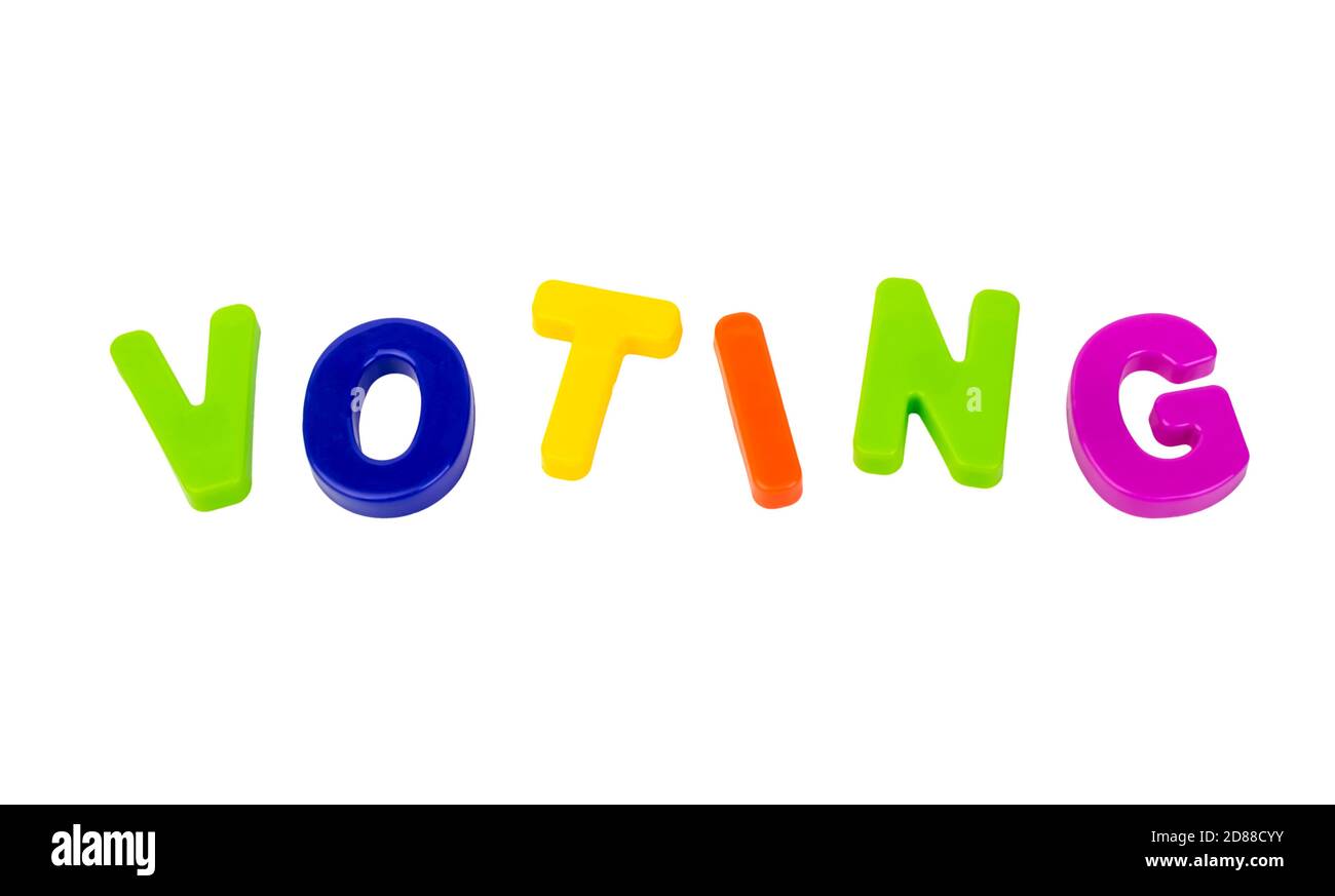 Text VOTING written in plastic letters on a white background. Concept ...