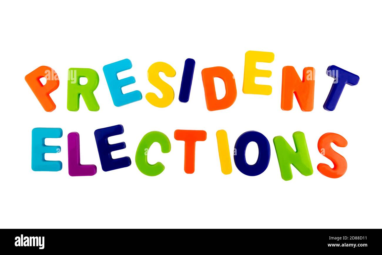 Text PRESIDENT ELECTIONS written in plastic letters on a white ...