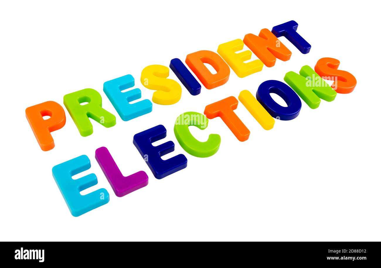 Text PRESIDENT ELECTIONS written in plastic letters on a white ...