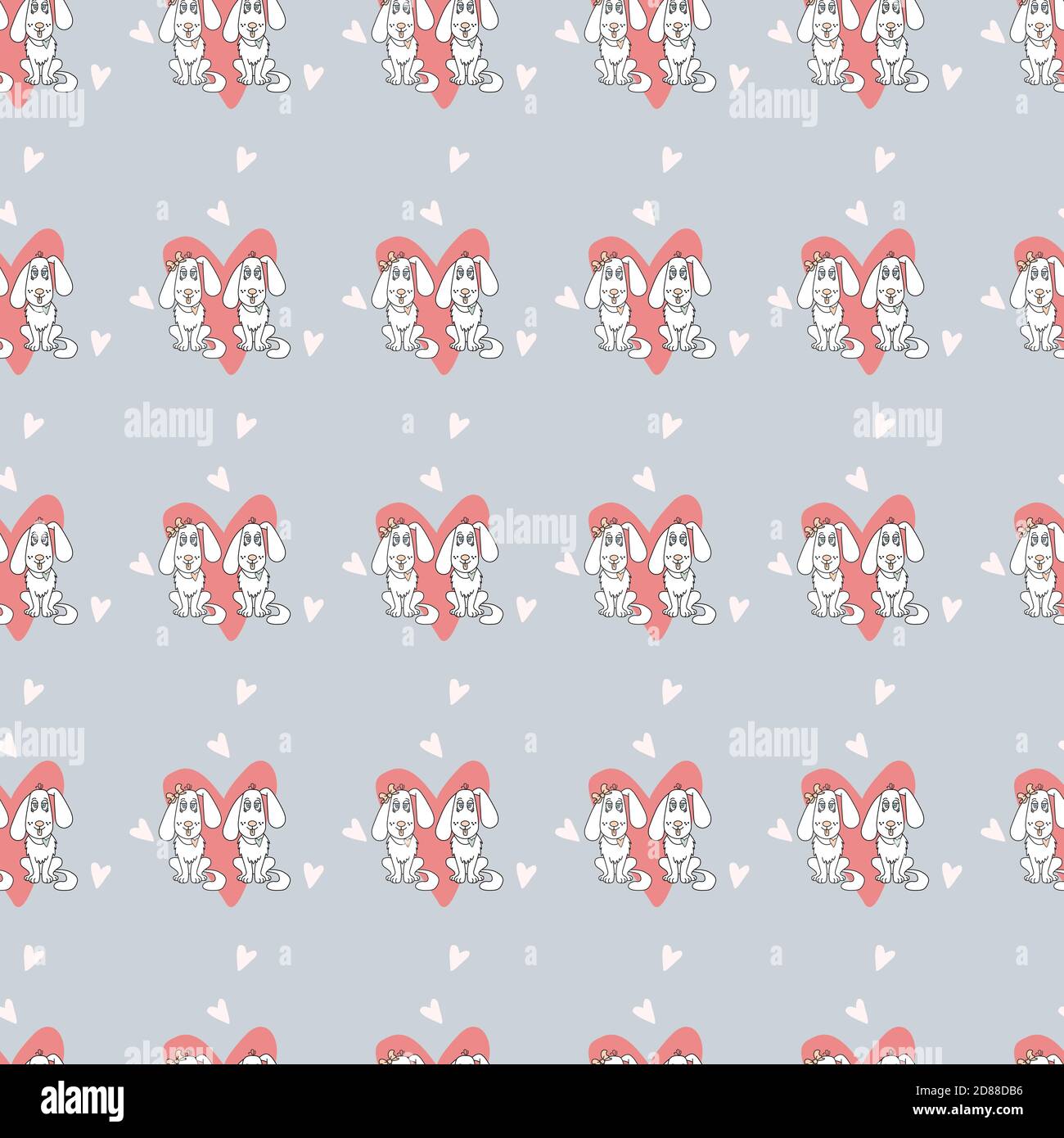 Seamless pattern with animals. A pair of loving white dogs with ...
