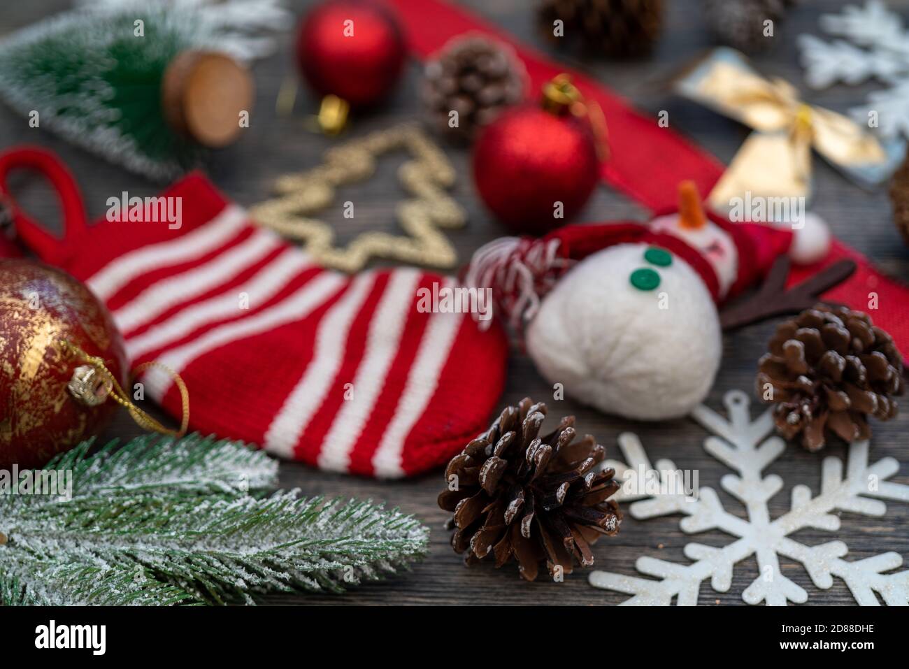 Christmas festive accessories. Decorations for the Christmas tree Stock ...