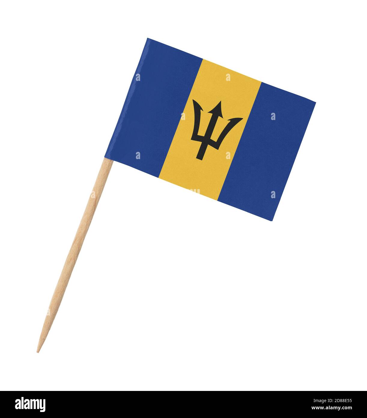 Small paper flag of Barbados on wooden stick, isolated on white Stock ...