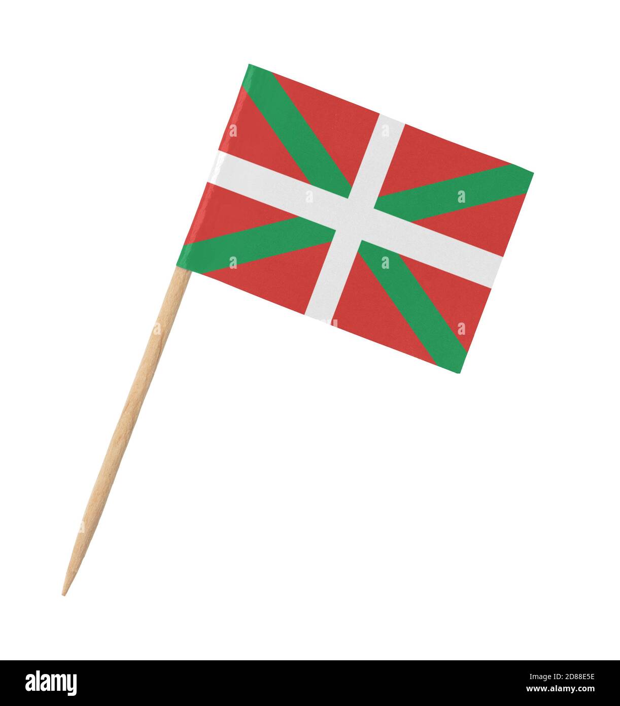 Small paper flag of Basque Country on wooden stick, isolated on white ...