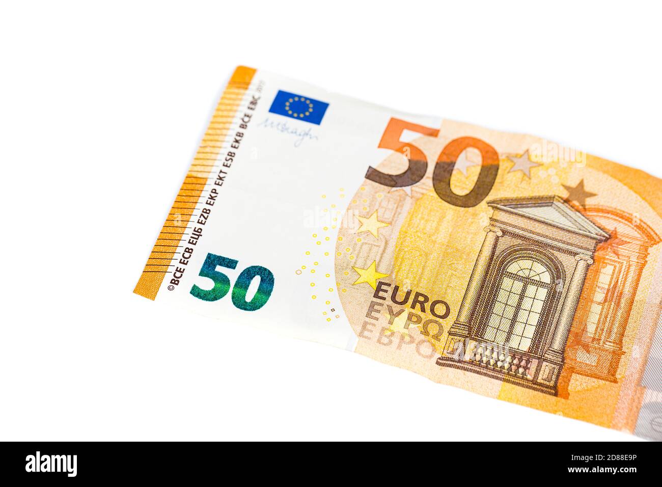 fifty euro banknotes on white background. France. Place for text Stock ...