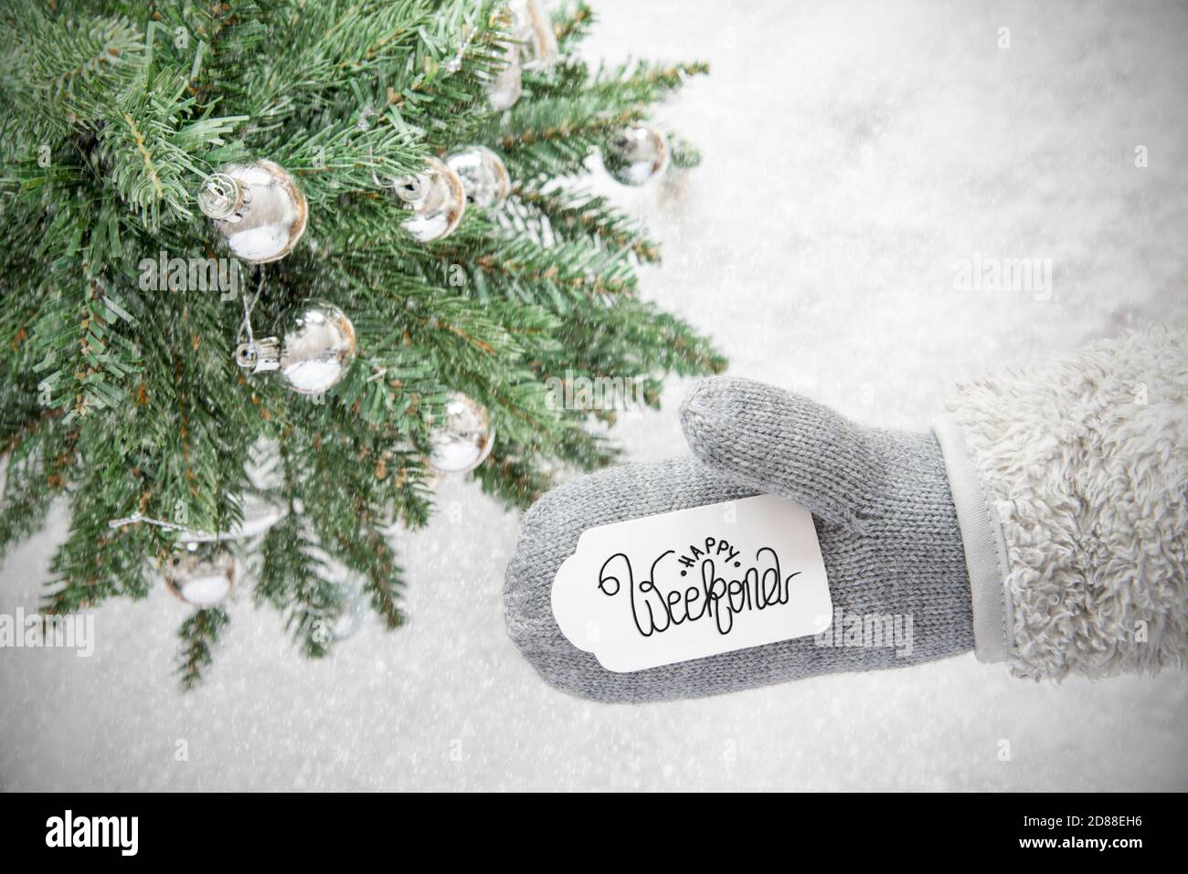 Gray Glove, Tree, Silver Ball, Calligraphy Happy Weekend, Snowflakes ...