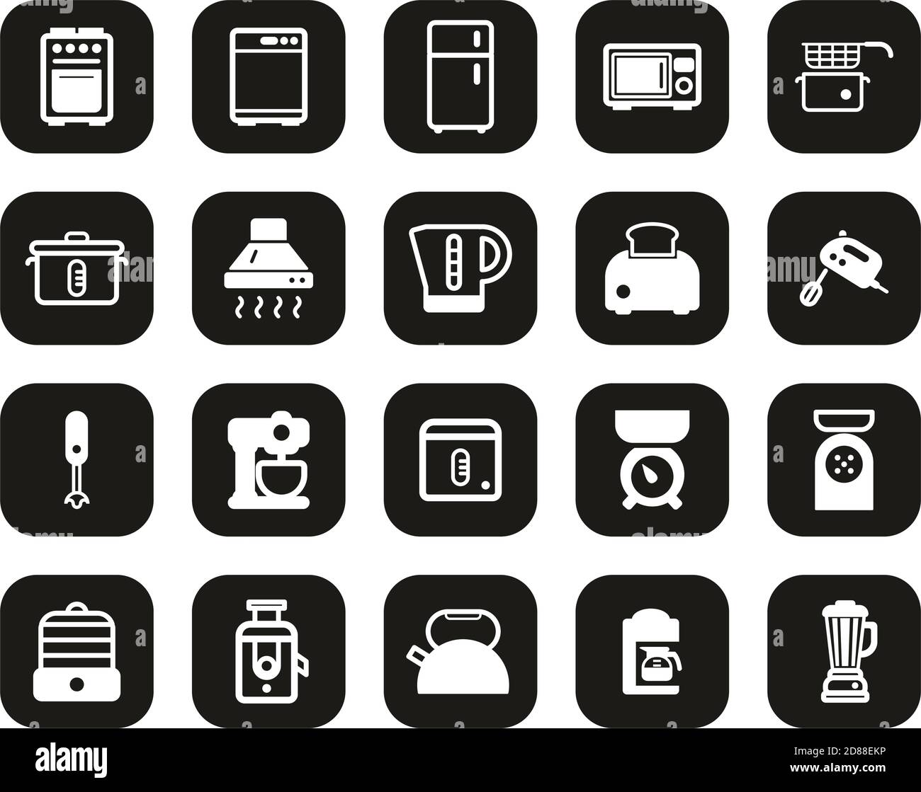 Kitchen Appliances Icons White On Black Flat Design Set Big Stock ...