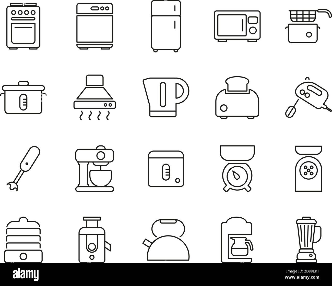 Kitchen Appliances Icons Black & White Thin Line Set Big Stock Vector ...