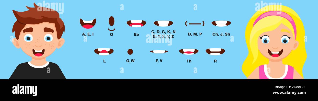 Boy and girl mouth animation with different expressions in flat style ... Boy and girl mouth animation with different expressions in flat style ...