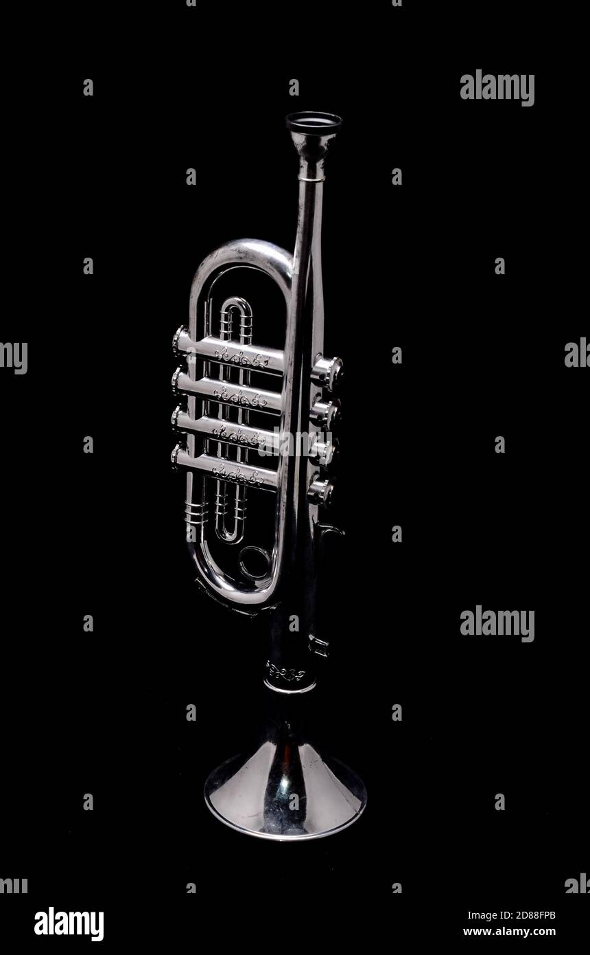 Silver Vintage Toy Trumpet Stock Photo - Alamy
