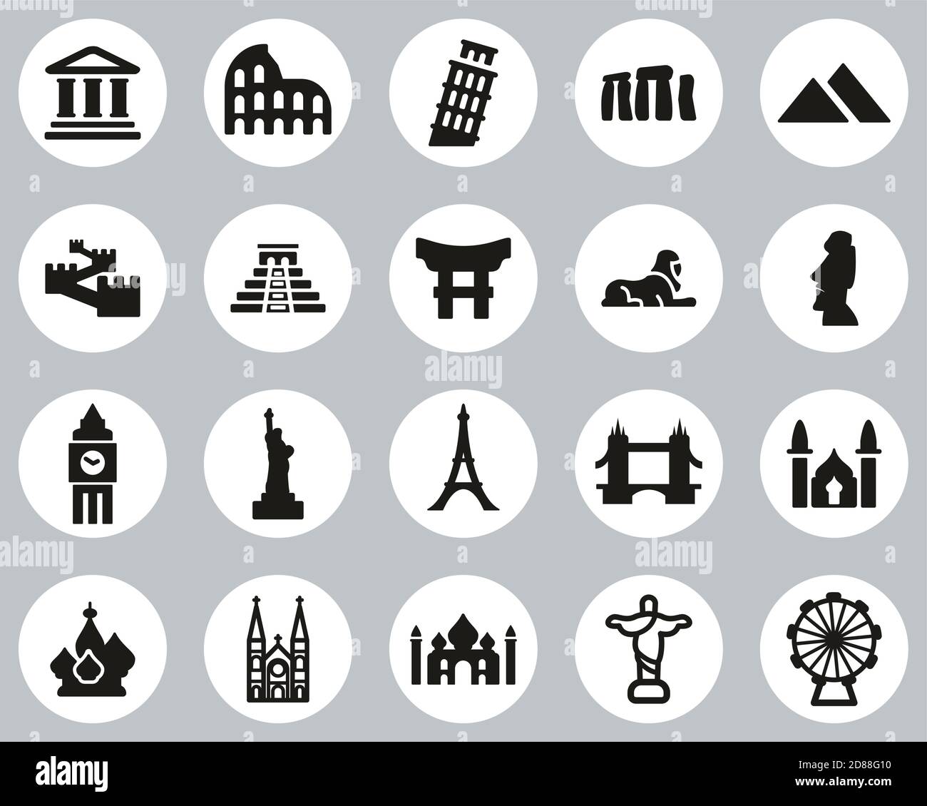 Landmarks Of The World Icons Black & White Flat Design Circle Set Big Stock Vector Image & Art ...