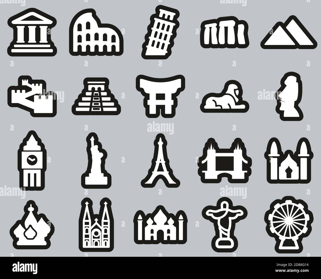 Landmarks Of The World Icons White On Black Sticker Set Big Stock ...