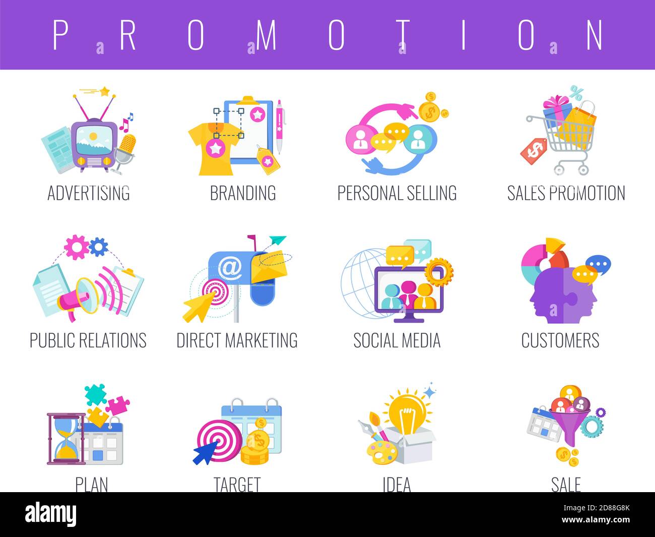 Promotion Color Icons Set. Flat vector illustration Stock Vector Image ...