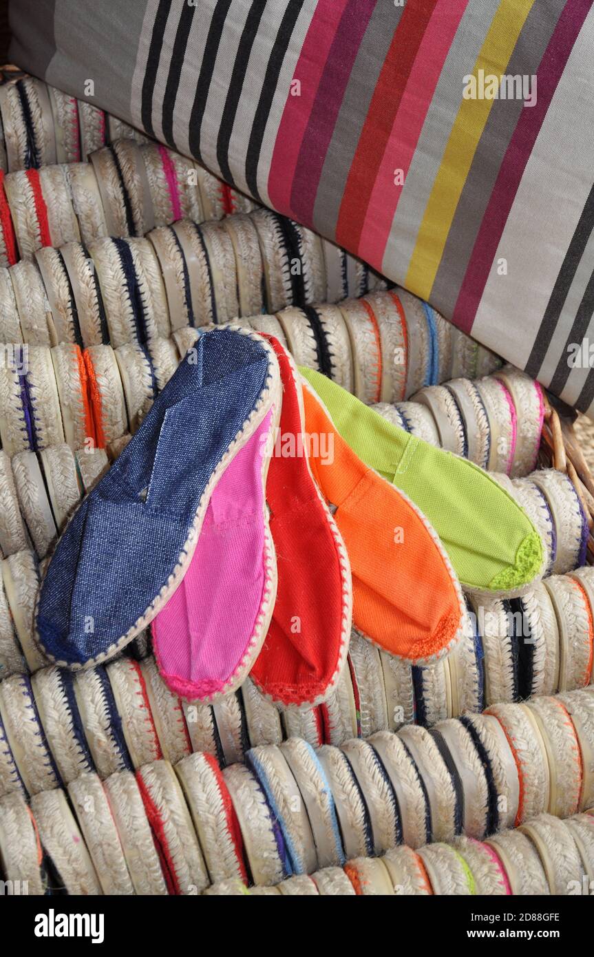 Rope espadrilles popular in Catalonia and the Basque country where they ...