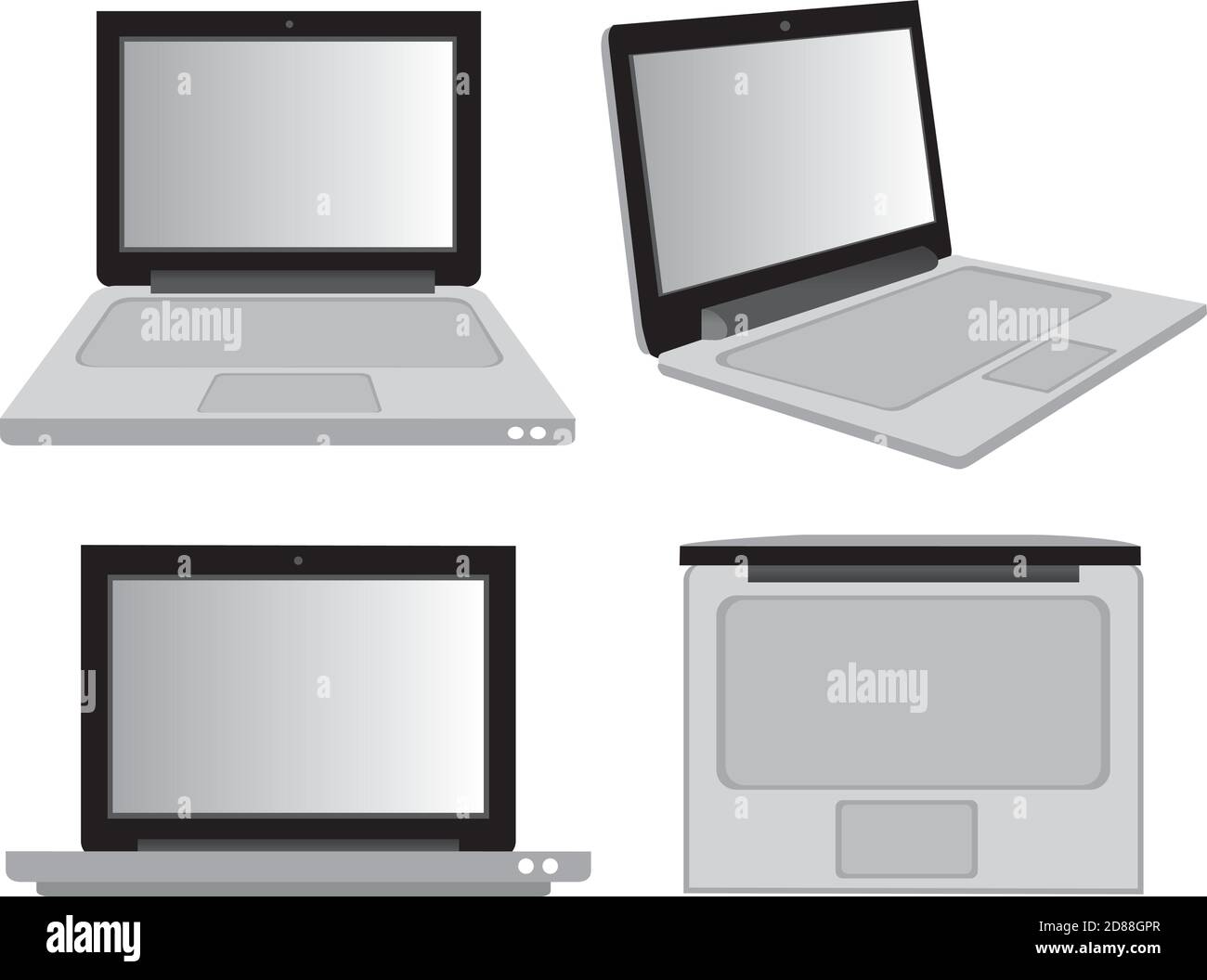Vector illustration of a laptop computer in different views isolated on ...