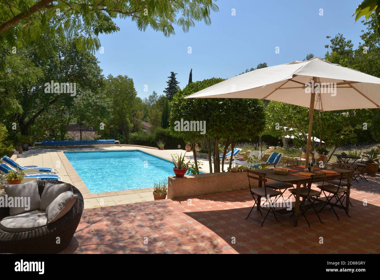 Summer in Provence round the pool Stock Photo - Alamy