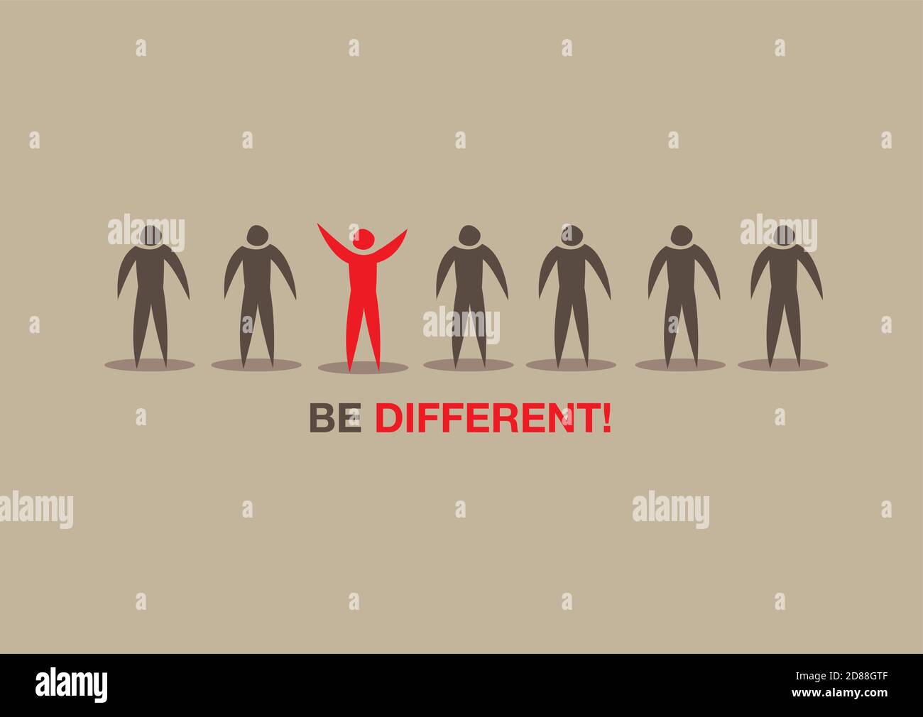 A red human figures amidst a crowd of monotone brow stick man. Concept ...