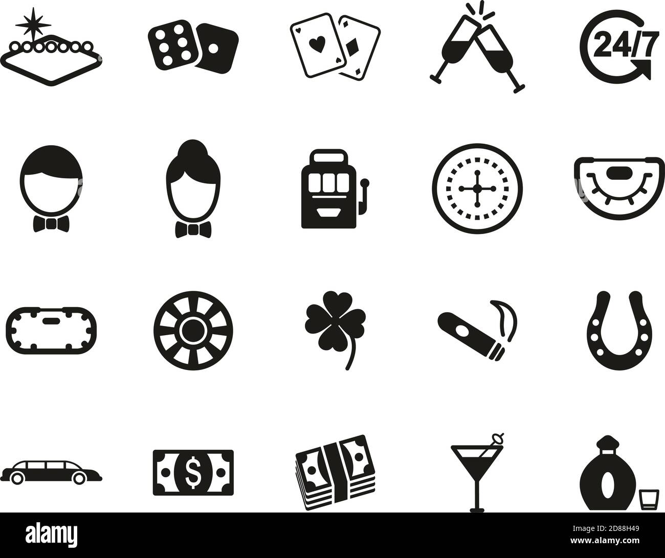 Las Vegas City & Culture Icons Black & White Set Big Stock Vector Image ...