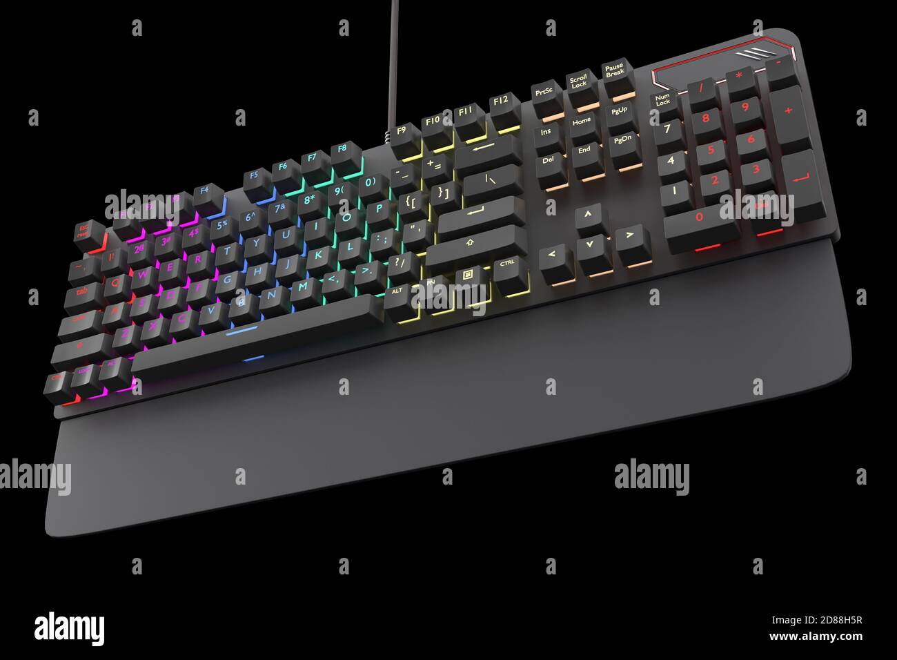 Black computer keyboard with rgb color isolated on black with clipping ...