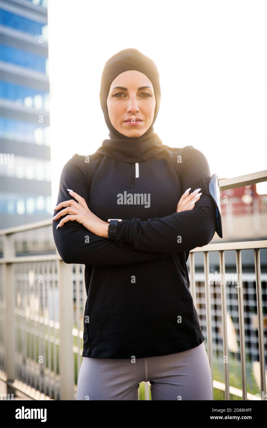 Muslim sportive girl with fit body training outside - Beautiful woman ...