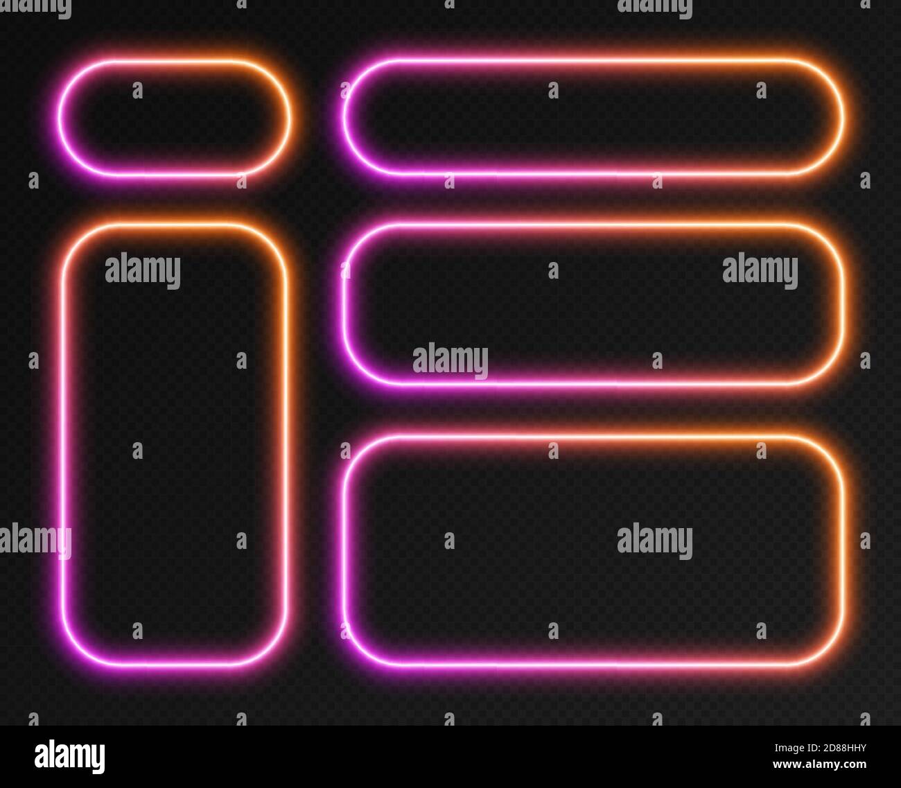 Neon gradient frames set, collection of pink-orange glowing rounded ... Neon gradient frames set, collection of pink-orange glowing rounded ...
