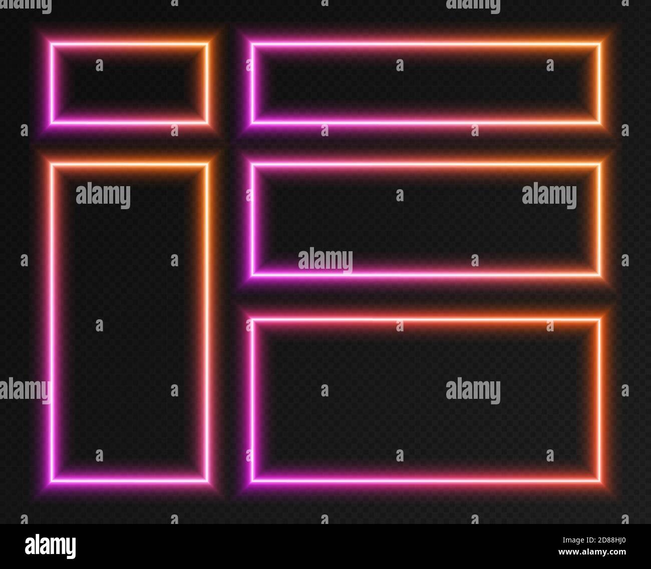 Neon gradient rectangular frames set, collection of pink-orange glowing ...