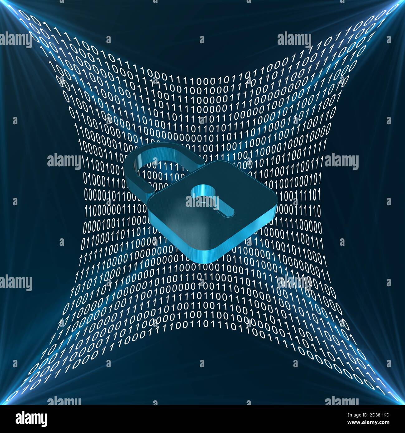 Binary code on blue background with light effects - closed padlock ...