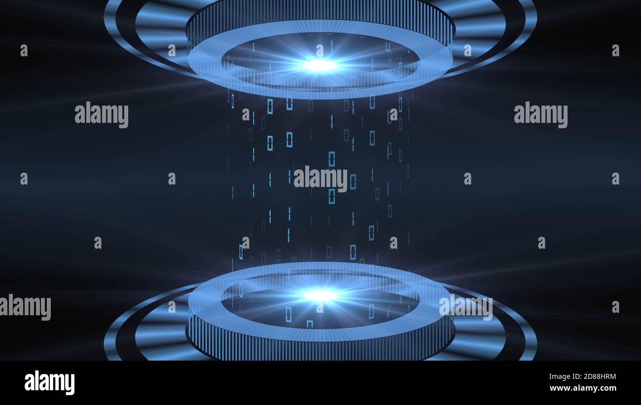 HUD elements in blue on dark background - light beam in cylinder shape ...